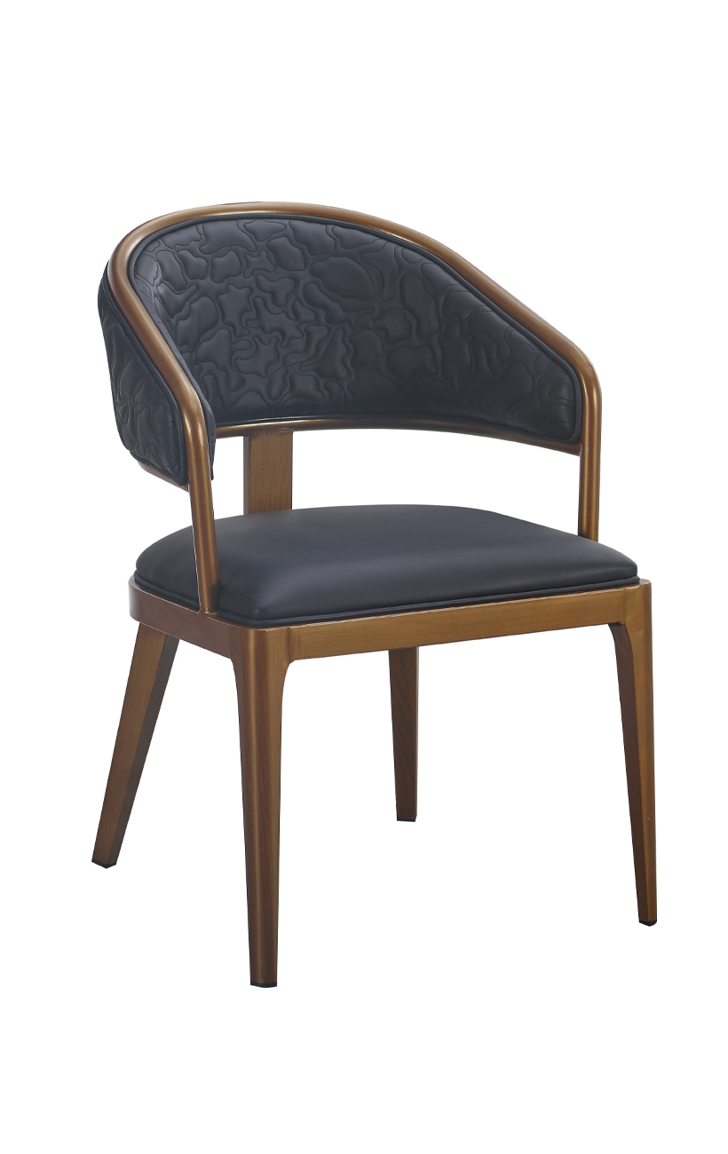 Contemporary Walnut Metal Frame Upholstered Arm Chair with Embossed ...