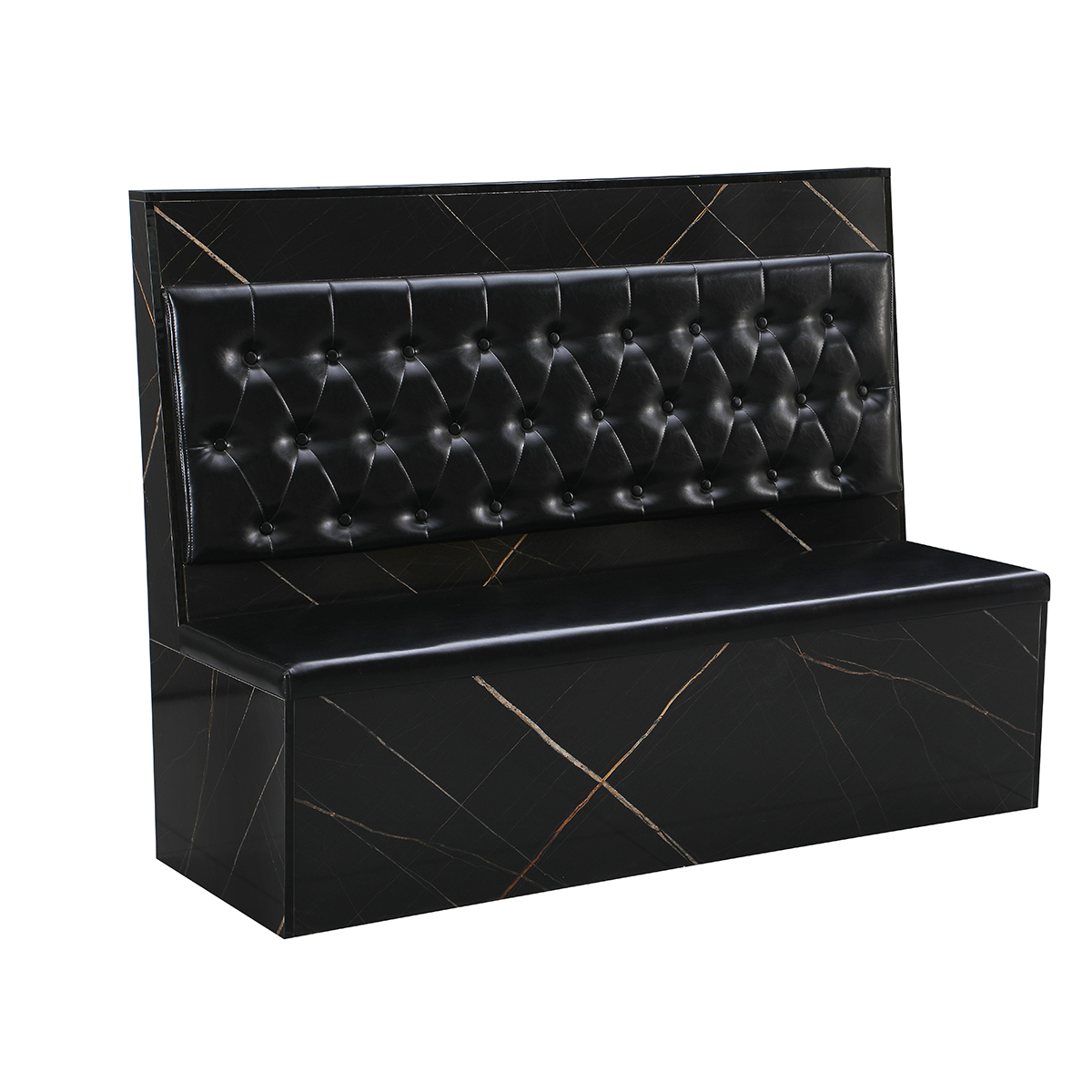 46H x 60L Marble Finish Melamine Single Booth with Black Vinyl Seat and ...