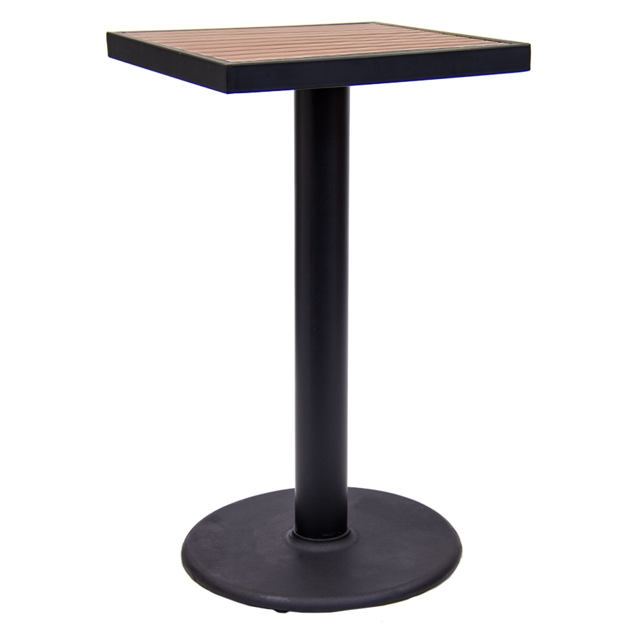 24X24 Black Steel Table with Imitation Teak Slat Top, Bar Height ...