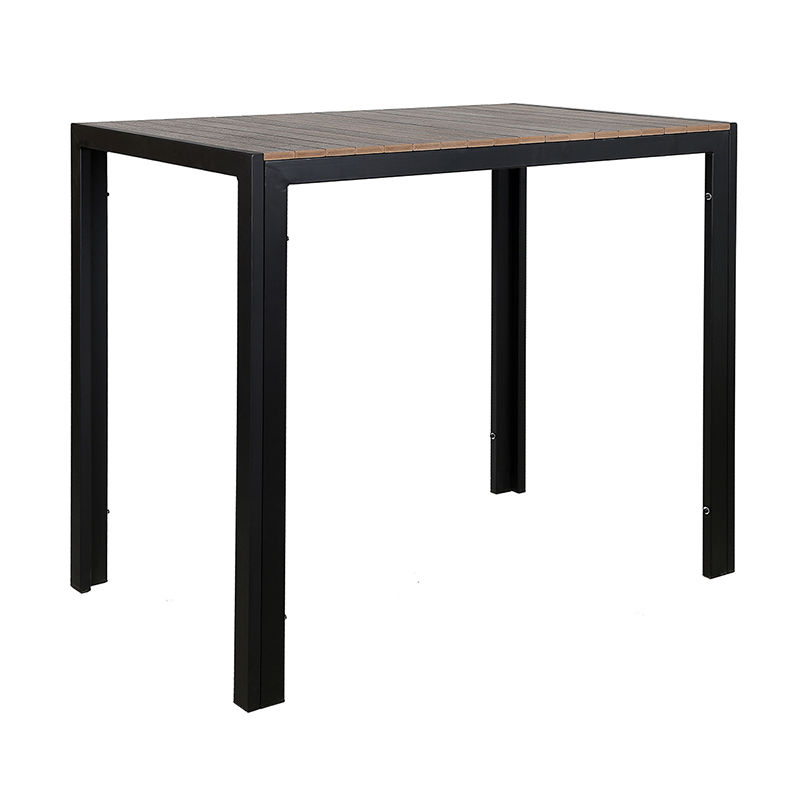 30x48 Black Steel Bar-Height Table with Dark Brown Imitation Teak Slat ...