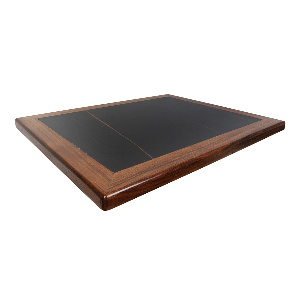 24 x 24 Sintered Stone Table Top w/ Walnut Wood Edge in Dark Walnut ...