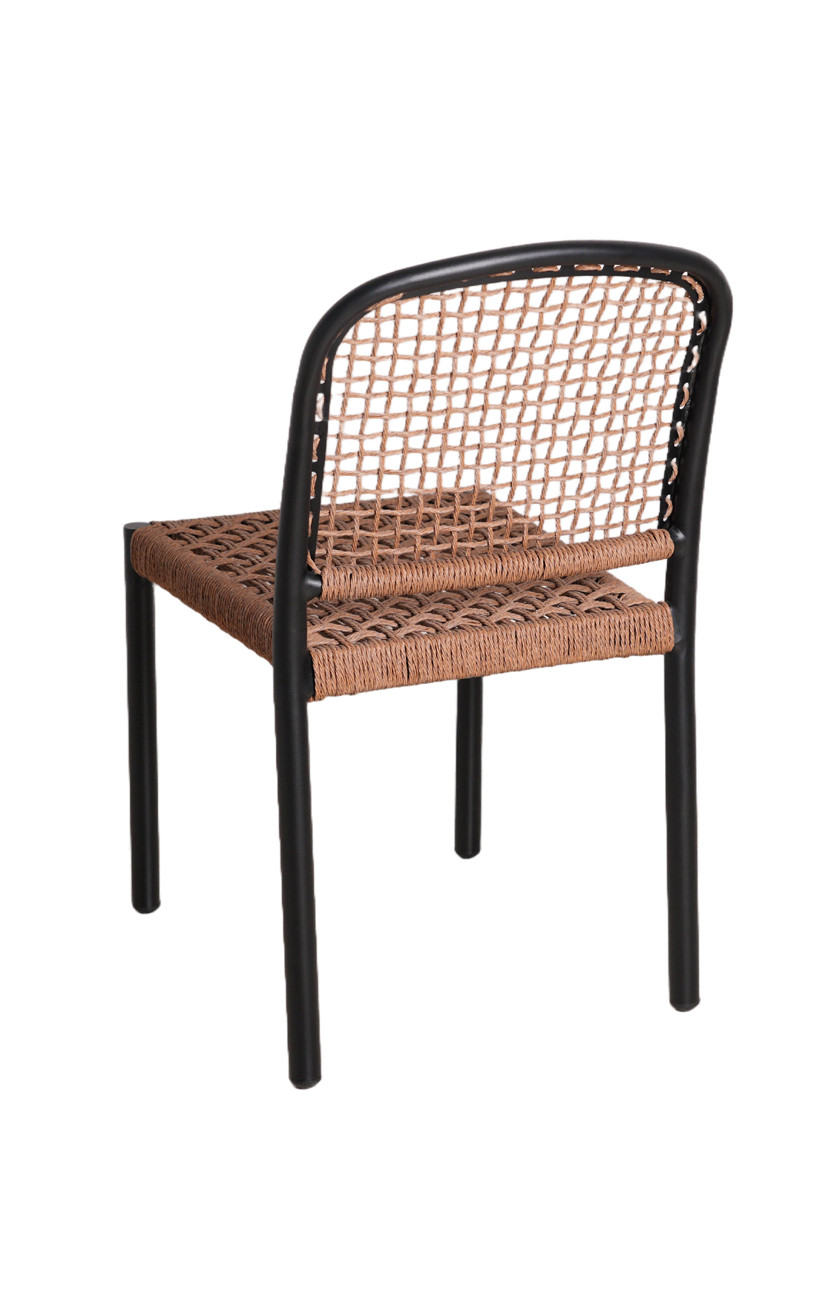 Coastal Black Aluminum Woven Chair with Brown Terylene Seat and Back ...
