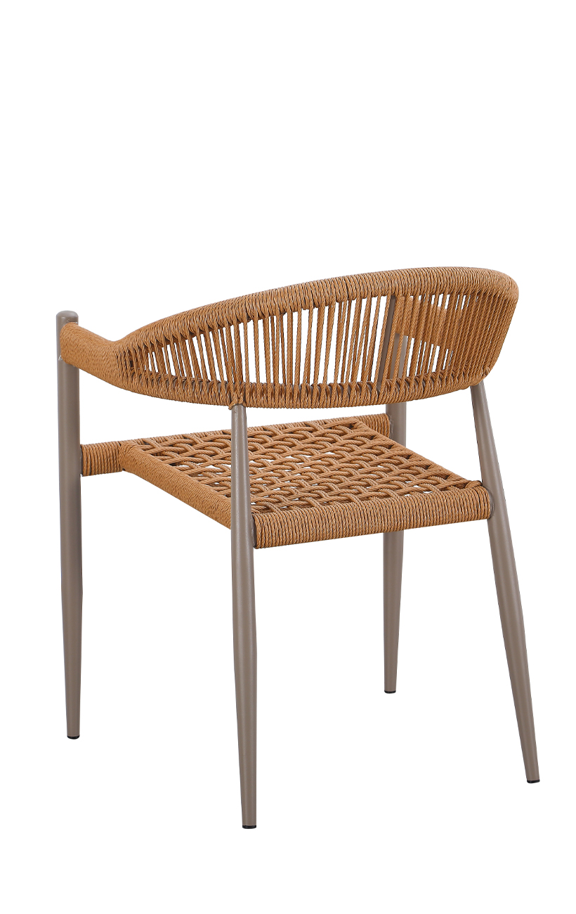 Indoor/Outdoor Armchair with Brown Metal Frame and Natural Tan Woven ...