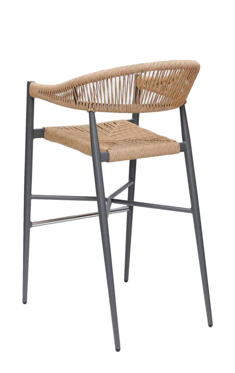 Indoor/Outdoor Armed Barstool with Dark Gray Aluminum Frame and Natural ...