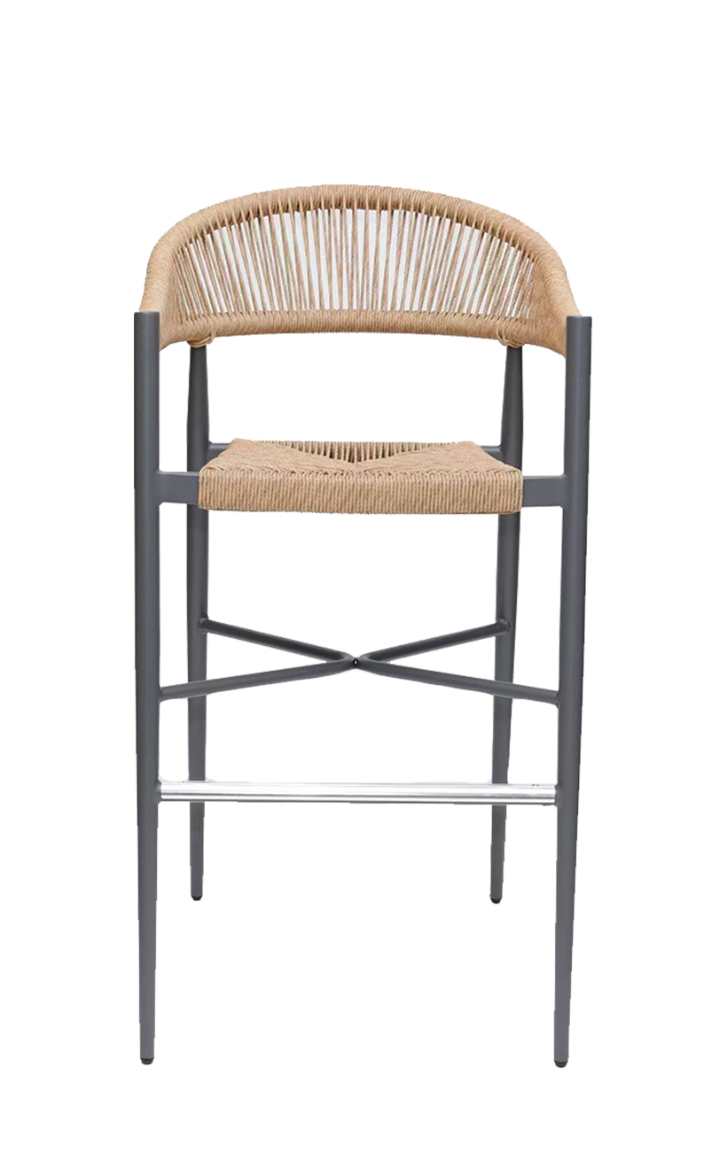 Indoor/Outdoor Armed Barstool with Dark Gray Aluminum Frame and Natural ...