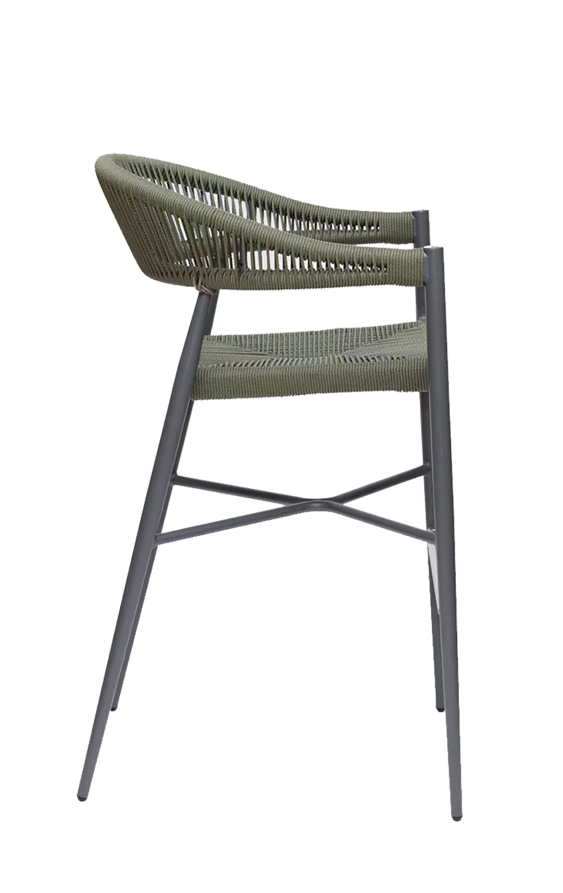 Indoor/Outdoor Armed Barstool with Dark Gray Aluminum Frame and Olive ...