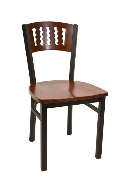 Wavy Slot Back Metal Chair w/ Dark Mahogany Back and Wood Seat ...