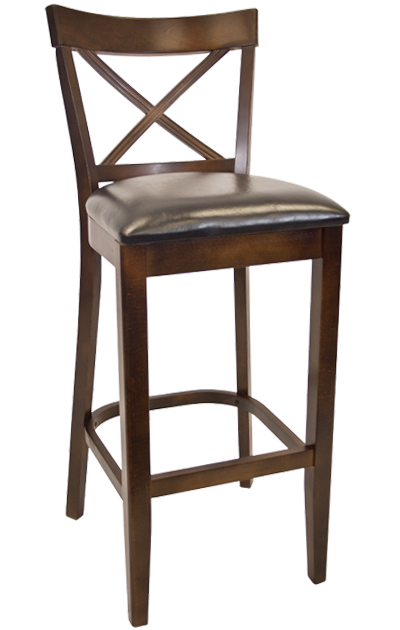 Beechwood X Back Barstool w/ Walnut Frame, Black Vinyl Seat ...